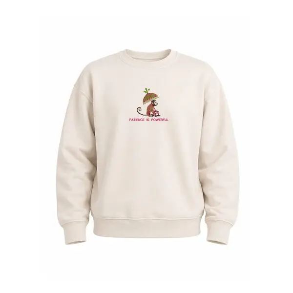 NOOLTRENDS Neutrals Patience Is Powerful Embroidered Sweatshirt Gender Neutral - White