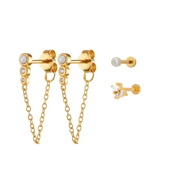 SCREAM PRETTY Dainty Pearl Earring Stacking Set - Gold