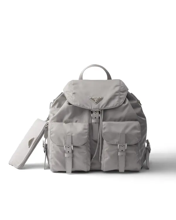 Prada Medium Re-nylon Backpack With Saffiano Leather Details - Cloudy Gray