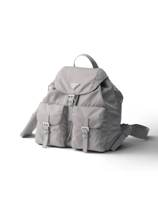 Prada Medium Re-nylon Backpack With Saffiano Leather Details - Cloudy Gray