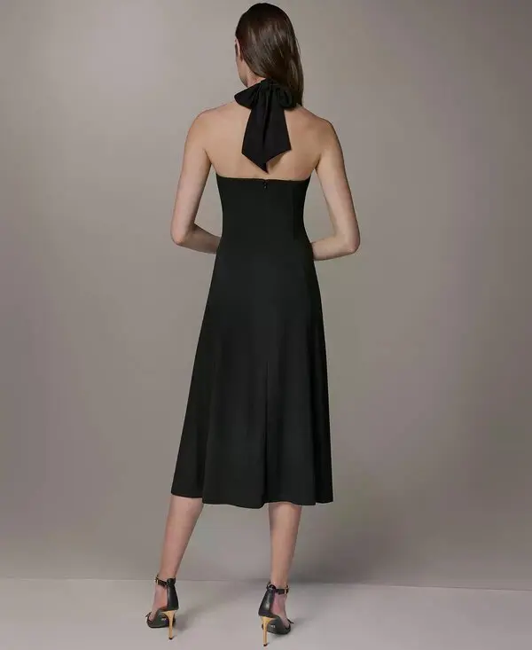 Donna Karan New York Sleeveless Halter Midi With Contour Hardware Dress - Black
