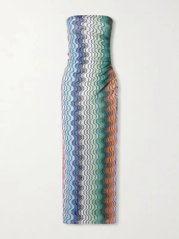 Missoni Strapless Striped Metallic Crochet-knit Coverup - Blue