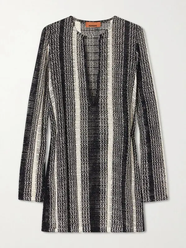 Missoni Striped Metallic Sequin-embellished Crochet-knit Dress - Black