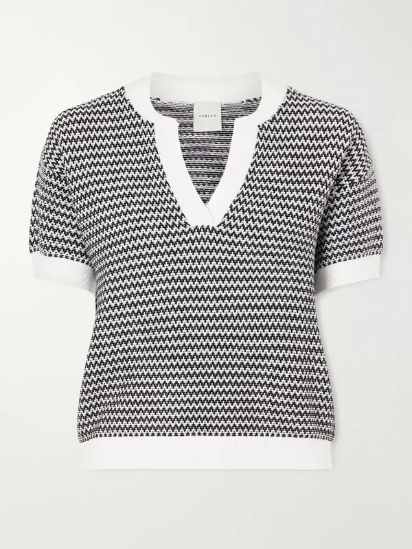 Varley Dora Striped Knitted Cotton V-neck Top