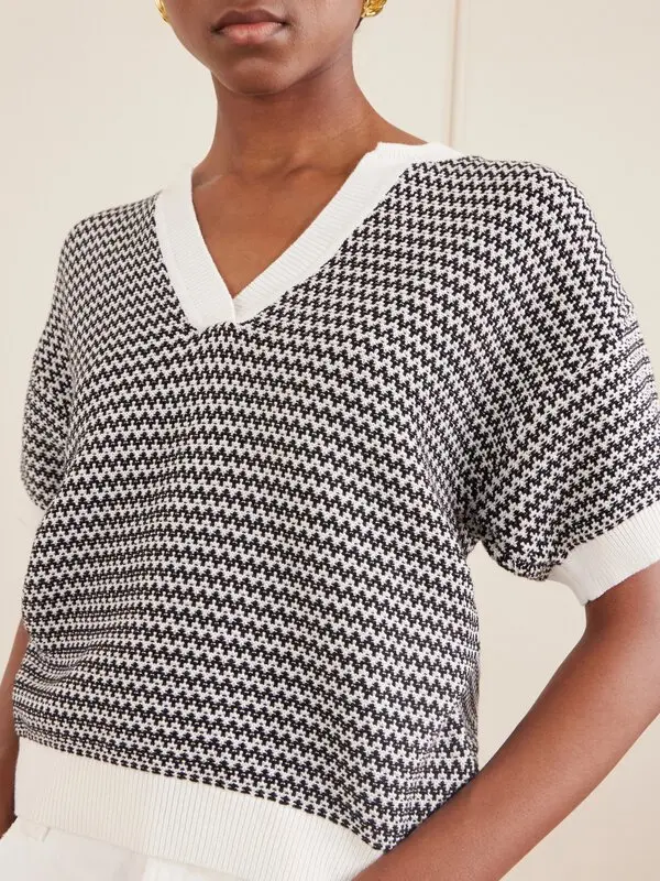 Varley Dora Striped Knitted Cotton V-neck Top