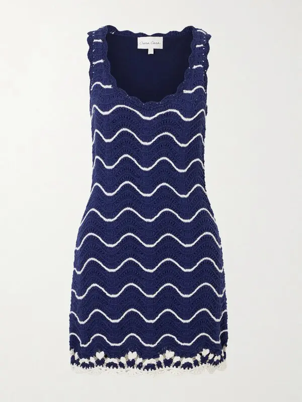 Cara Cara Orel Scalloped Striped Cotton Knit Mini Dress - Blue