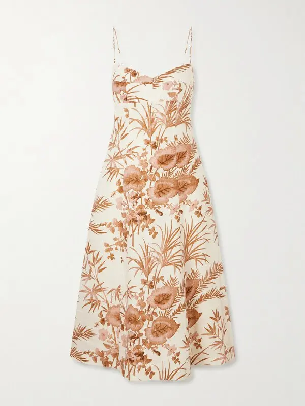 Cara Cara Cherry Floral-print Linen Midi Dress - Brown