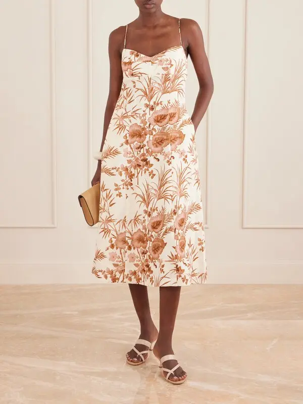 Cara Cara Cherry Floral-print Linen Midi Dress - Brown