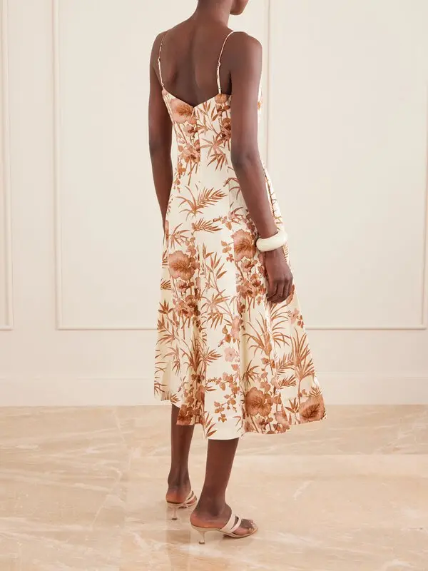 Cara Cara Cherry Floral-print Linen Midi Dress - Brown