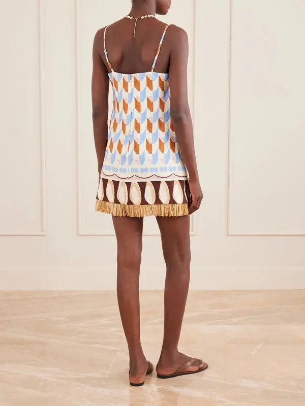 Cara Cara Valencia Printed Fringed Linen Mini Dress
