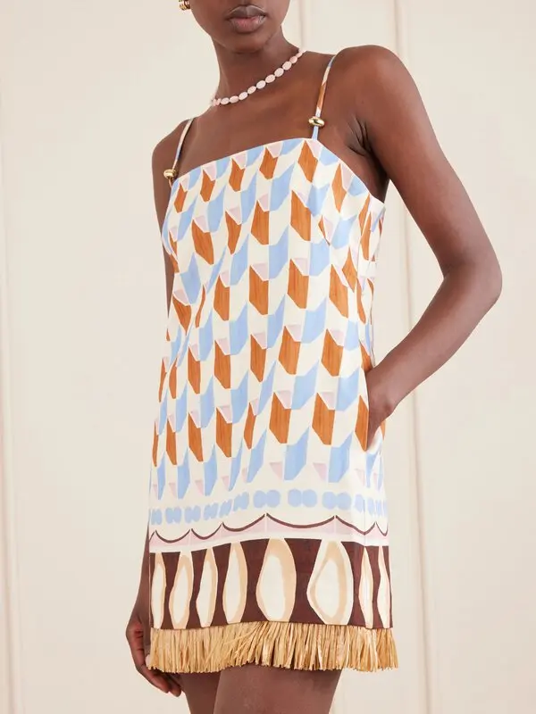 Cara Cara Valencia Printed Fringed Linen Mini Dress