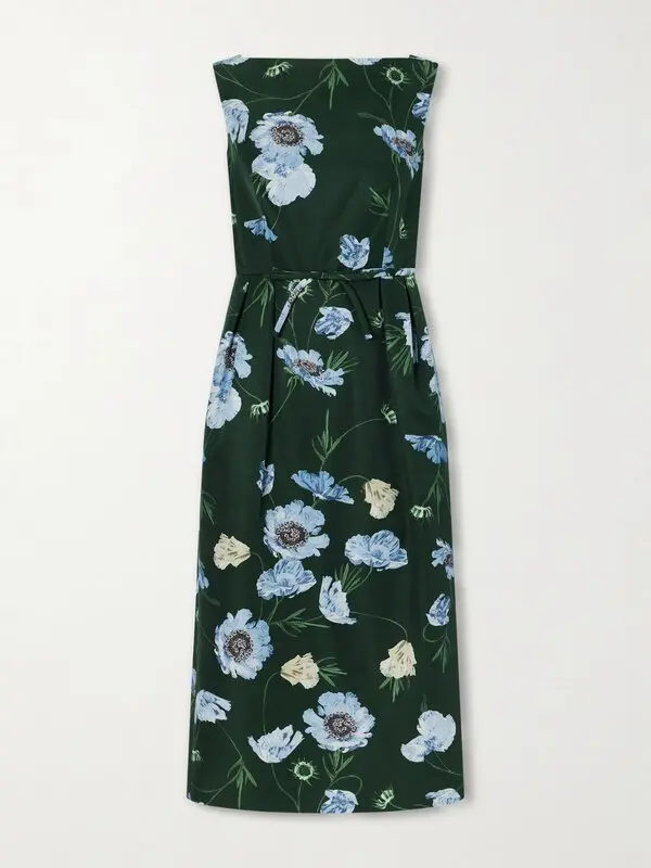 Erdem Floral-printed Cotton-blend Faille Midi Dress - Green
