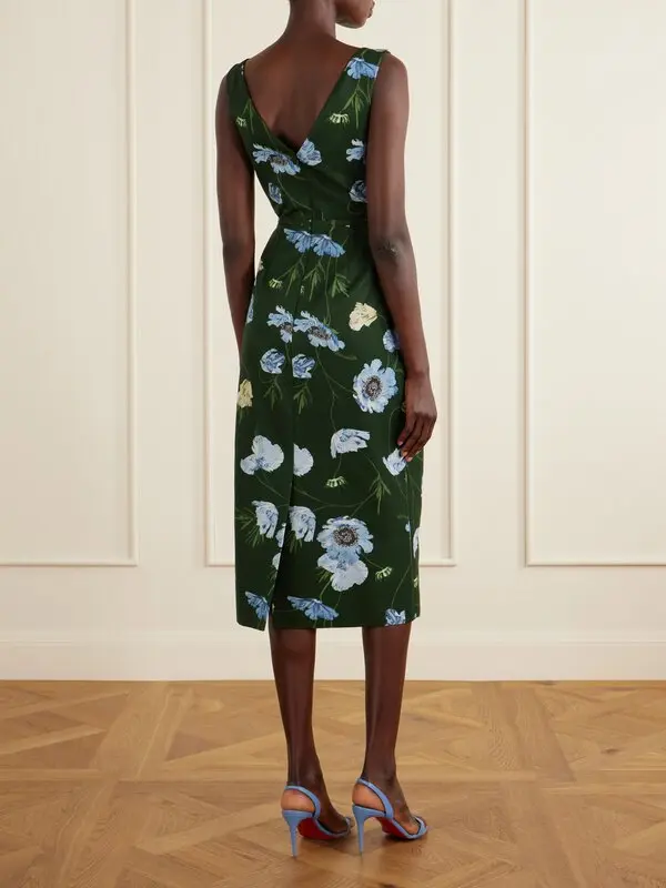 Erdem Floral-printed Cotton-blend Faille Midi Dress - Green