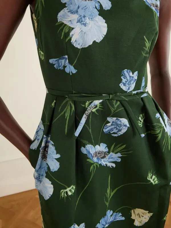 Erdem Floral-printed Cotton-blend Faille Midi Dress - Green