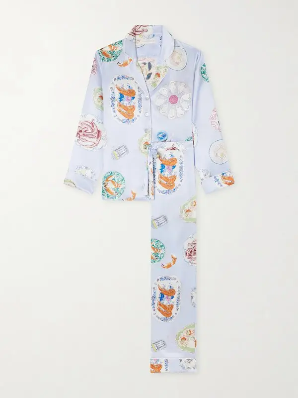 Olivia Von Halle Lila Printed Silk-satin Pajama Set - Blue