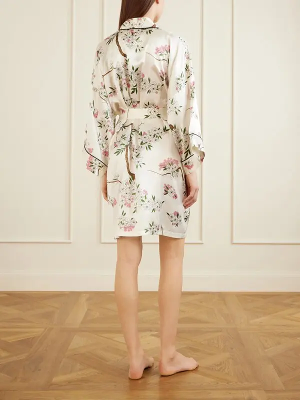 Olivia Von Halle Mimi Belted Printed Silk-satin Robe