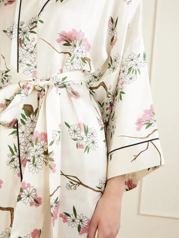Olivia Von Halle Mimi Belted Printed Silk-satin Robe