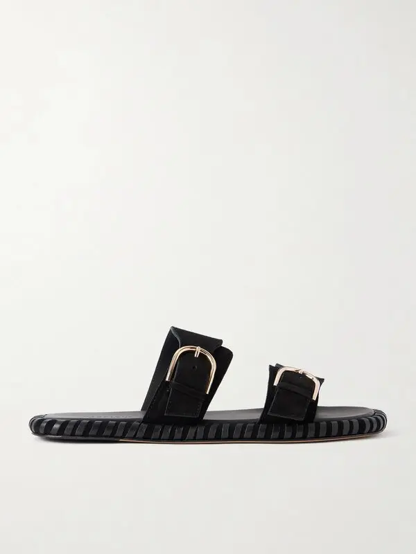 Gabriela Hearst Sage Suede Flat Sandals With Buckles - Black