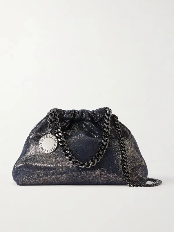 Stella McCartney Falabella Mini Metallic Vegetarian Suede Drawstring Bag - Blue
