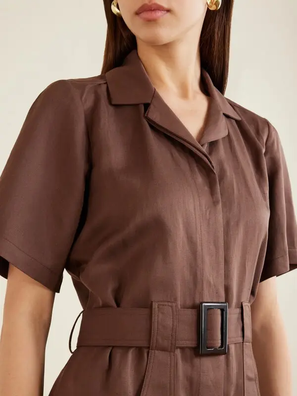 Giuliva Heritage Belted Silk And Linen-blend Playsuit