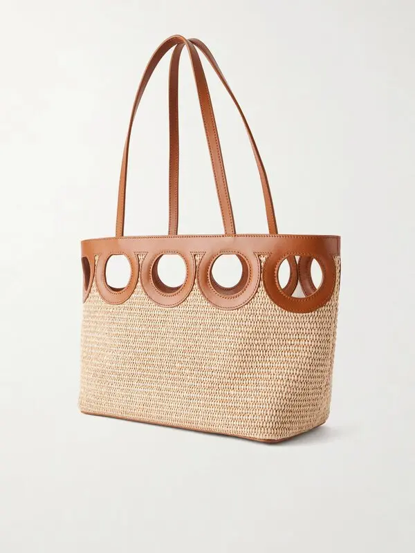 FERRAGAMO Gancio Raffia Tote Bag With Leather Trims