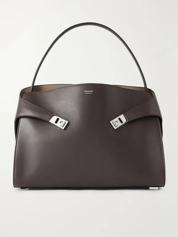 FERRAGAMO Hug Medium Leather Tote - Brown