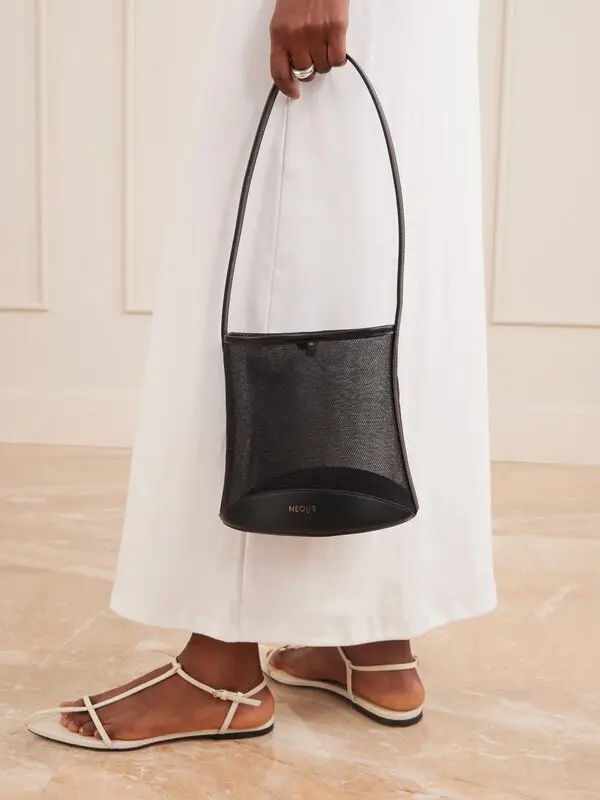 NEOUS Pardalis Leather-trimmed Mesh Bucket Shoulder Bag