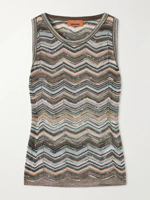 Missoni Halterneck Tank In Chevron Crochet-knit