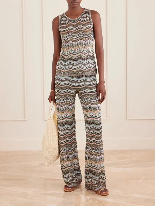 Missoni Halterneck Tank In Chevron Crochet-knit
