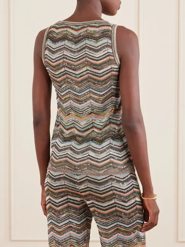 Missoni Halterneck Tank In Chevron Crochet-knit