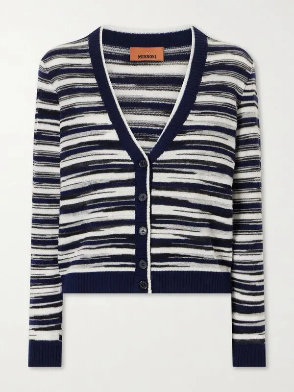 Missoni Striped Cashmere And Wool-blend Cardigan - Black
