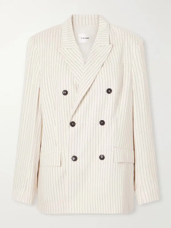 FRAME Avenue Double-breasted Striped Blazer