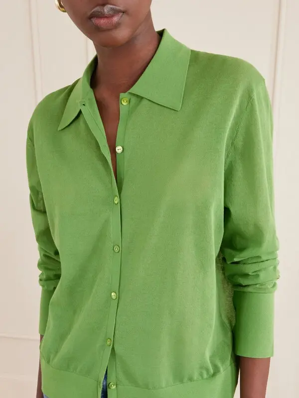 FRAME Collared Cotton-blend Cardigan - Green