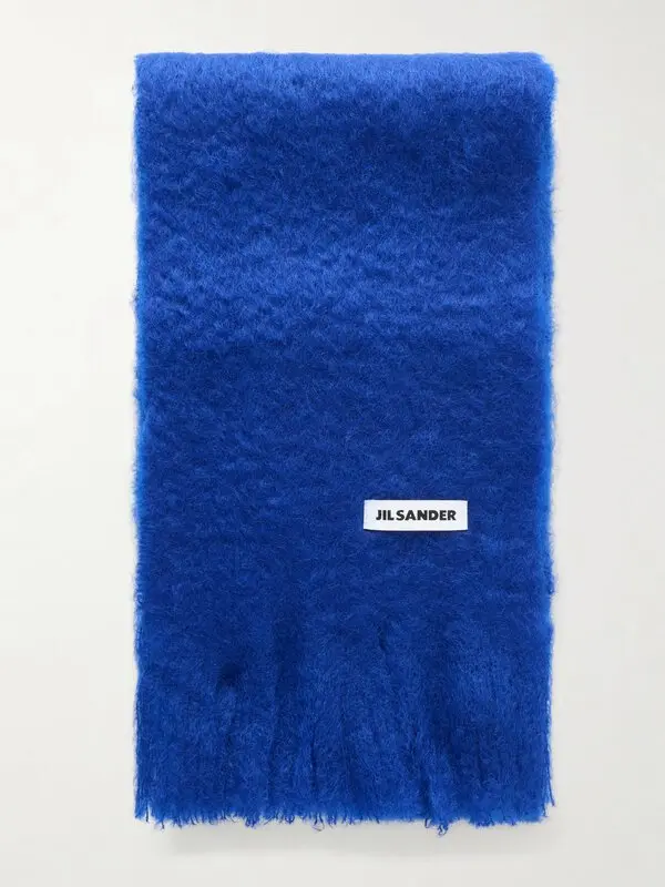 JIL SANDER Fringed Virgin Wool Scarf - Blue