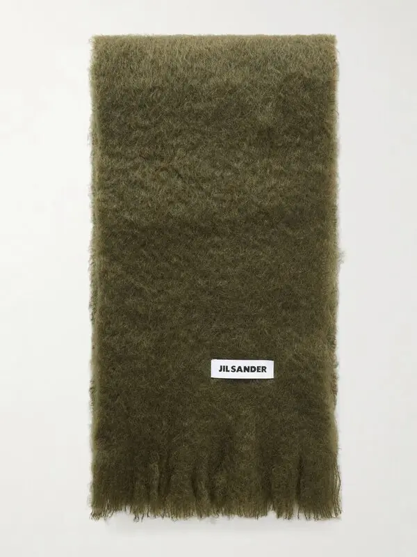 JIL SANDER Fringed Mohair And Wool-bend Scarf - Green