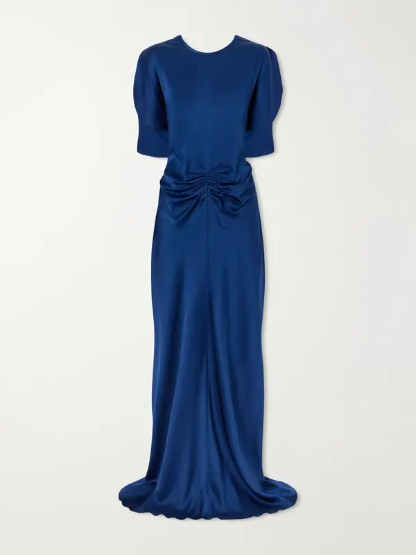 Victoria Beckham Isabella Ruched Satin Gown - Blue
