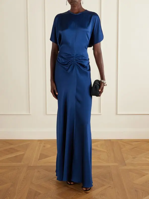 Victoria Beckham Isabella Ruched Satin Gown - Blue
