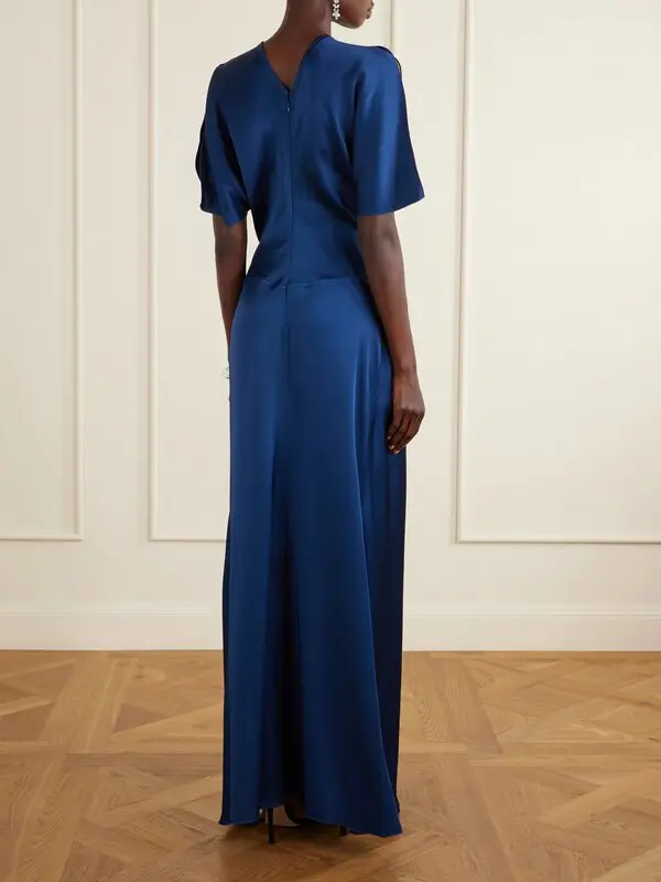Victoria Beckham Isabella Ruched Satin Gown - Blue