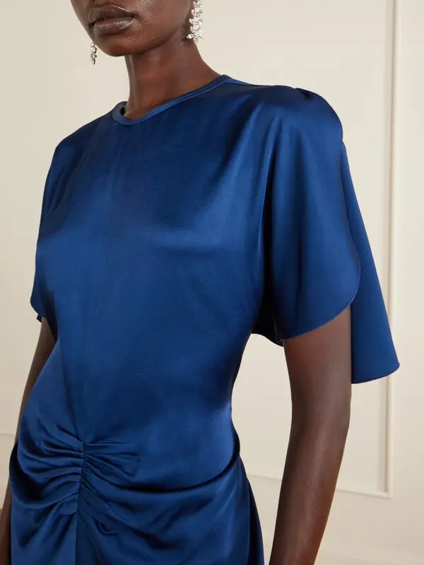 Victoria Beckham Isabella Ruched Satin Gown - Blue