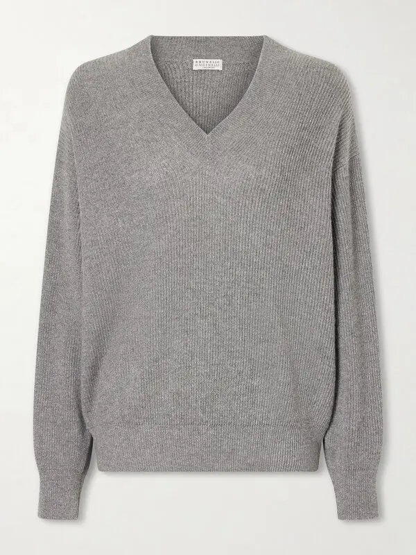 Brunello Cucinelli Ribbed-knit Metallic Cashmere-blend Sweater