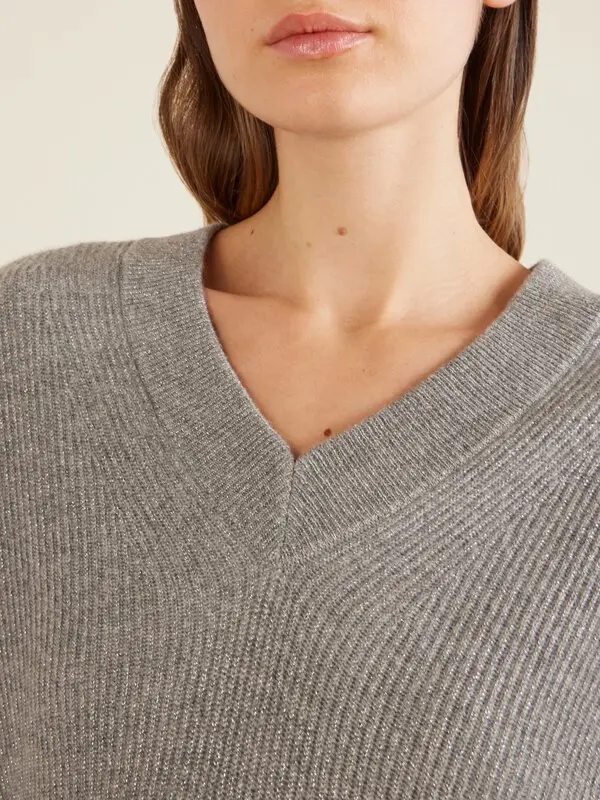 Brunello Cucinelli Ribbed-knit Metallic Cashmere-blend Sweater