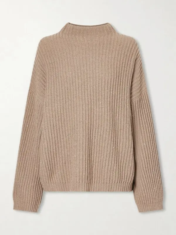 Brunello Cucinelli Sequined Ribbed-knit Turtleneck Sweater