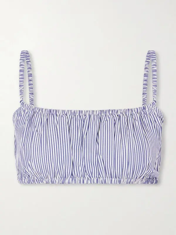 Suzie Kondi Bea' Shirred Striped Cotton-poplin Bandeau Top - Blue