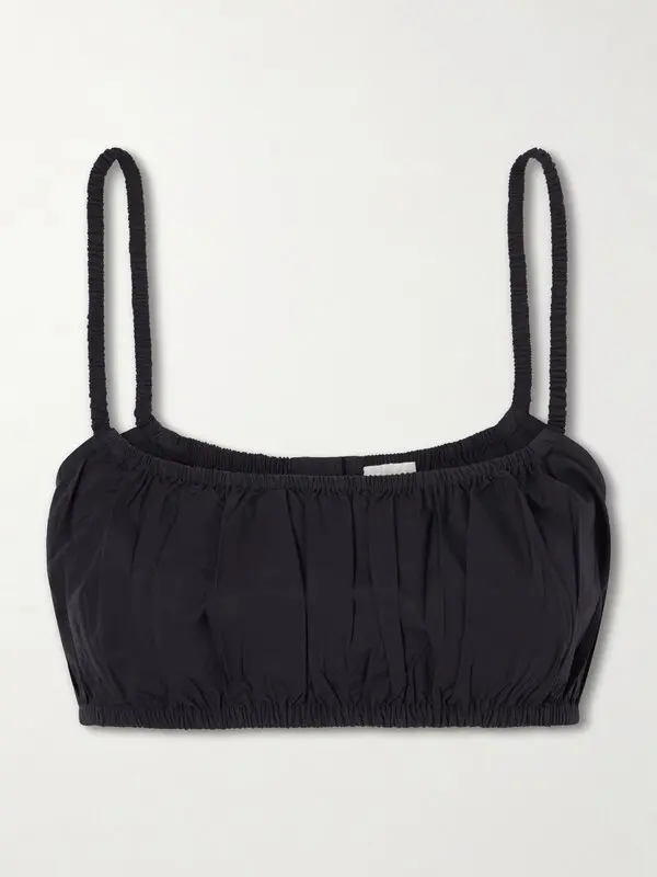 Suzie Kondi Bea Shirred Cotton-poplin Bandeau Tank - Black