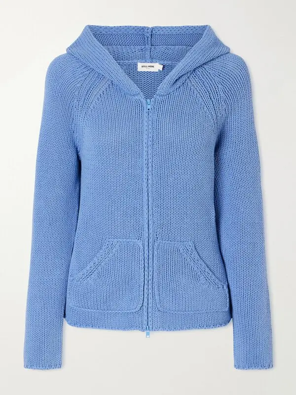 Still Here Bear" Knitted Cotton Zip-up Hoodie