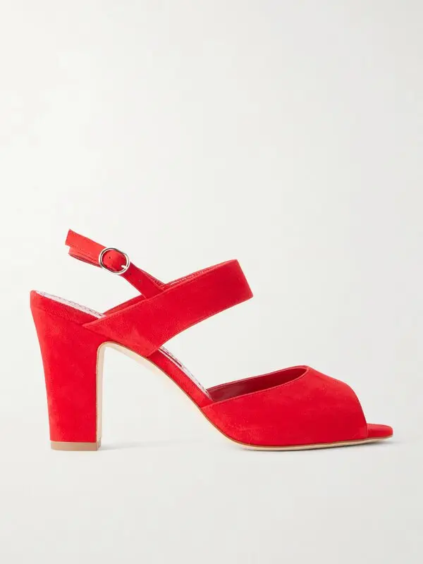 Manolo Blahnik Khiko Suede Block Heel Sandals
