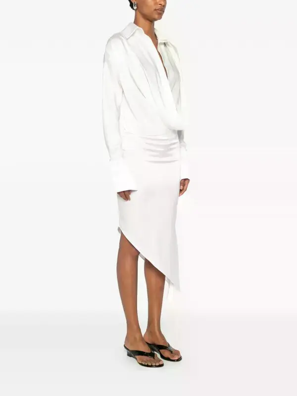 VESTIAIRE D'UN OISEAU LIBRE Asymmetric Draped Midi Dress - White
