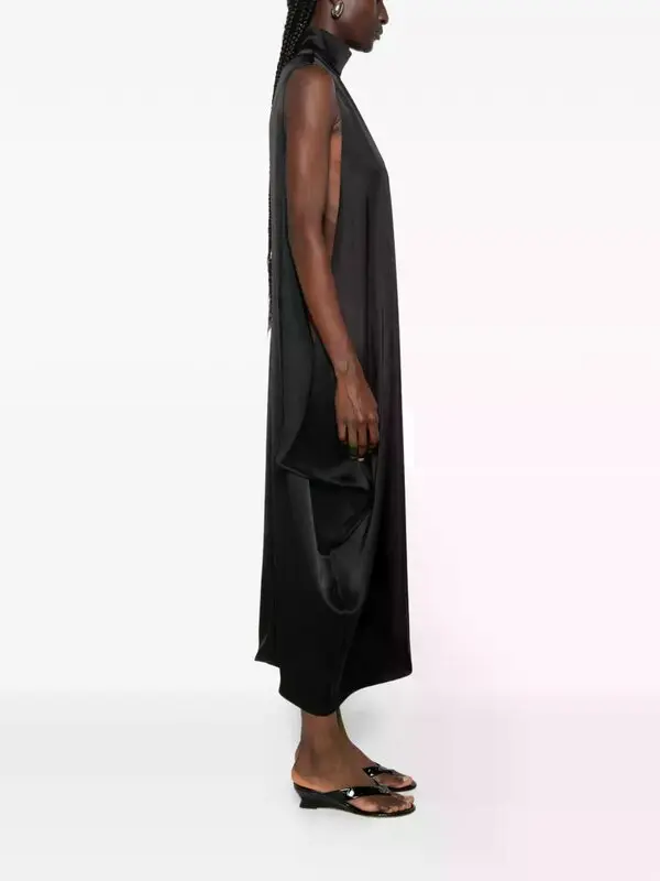 VESTIAIRE D'UN OISEAU LIBRE Satin High Neck Side-cutout Midi Dress