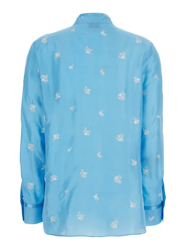 FORTE_FORTE Silk Shirt With Mandarin Collar And Floral Embroidery