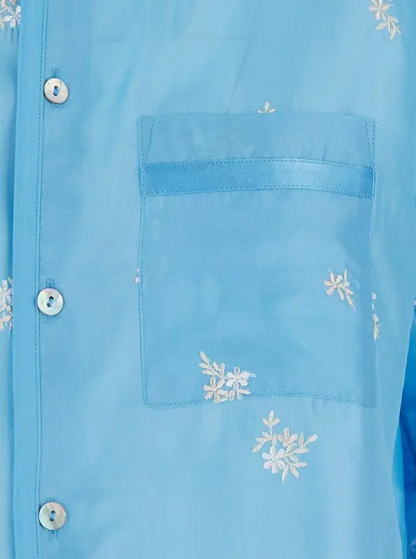 FORTE_FORTE Silk Shirt With Mandarin Collar And Floral Embroidery